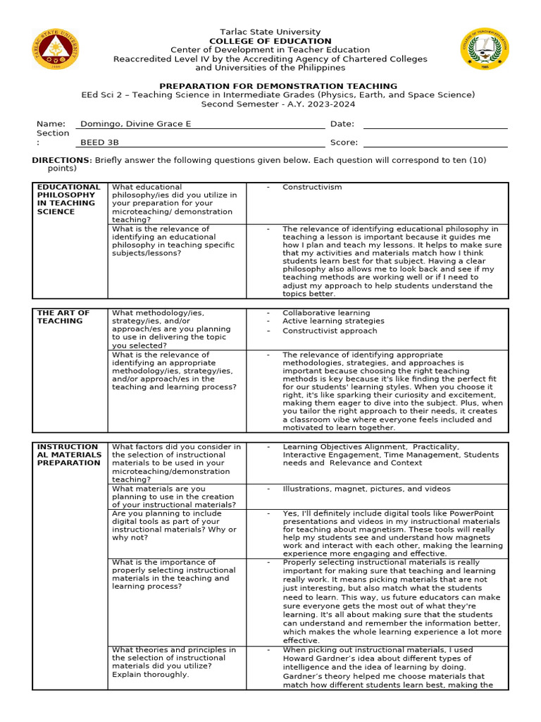 Domingo Divine Grace E | PDF | Learning | Constructivism (Philosophy Of ...
