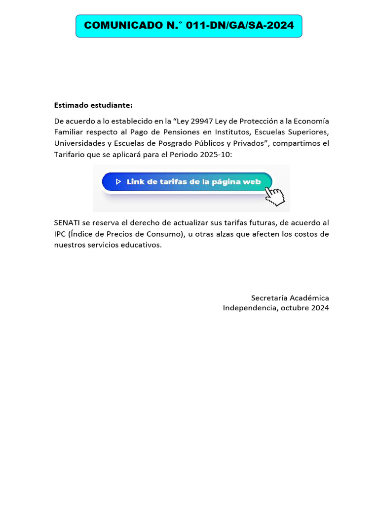 Tarifario SENATI 2025-10 | PDF