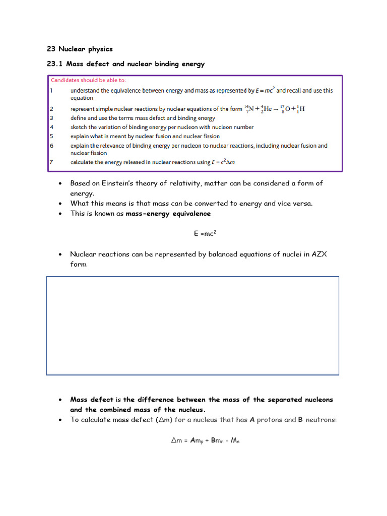 23 Nuclear Physics 23.1 Mass Defect and Nuclear Binding Energy | PDF ...
