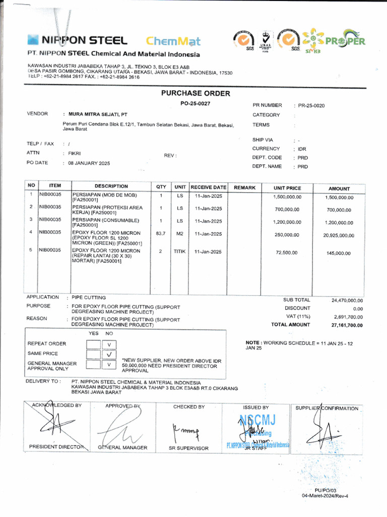 Purchase Order for Epoxy Floor Materials | PDF