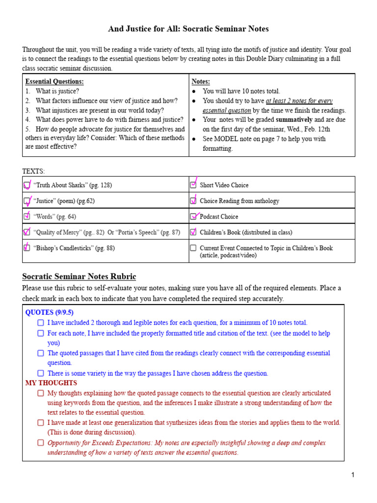 Justice Socratic Seminar Notes 2025 | PDF | Justice | Crime & Violence
