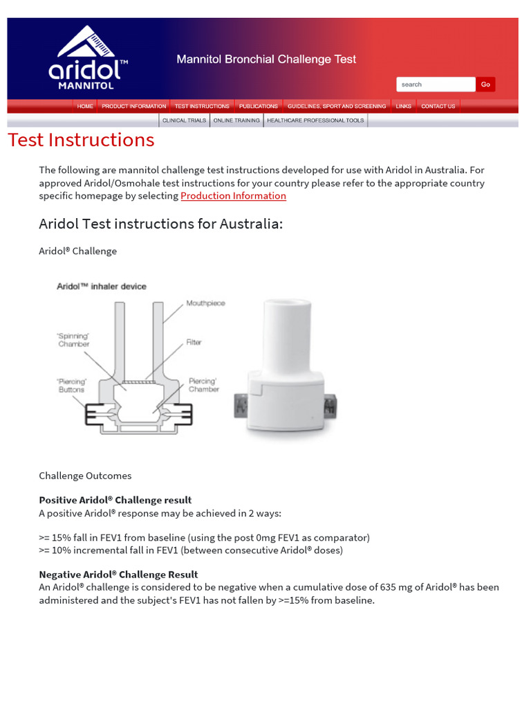 Aridol - Test Instructions | PDF | Breathing | Respiration