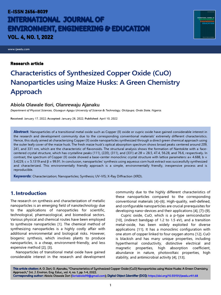 Characteristics of Synthesized Copper Ox | PDF | Nanoparticle | Infrared