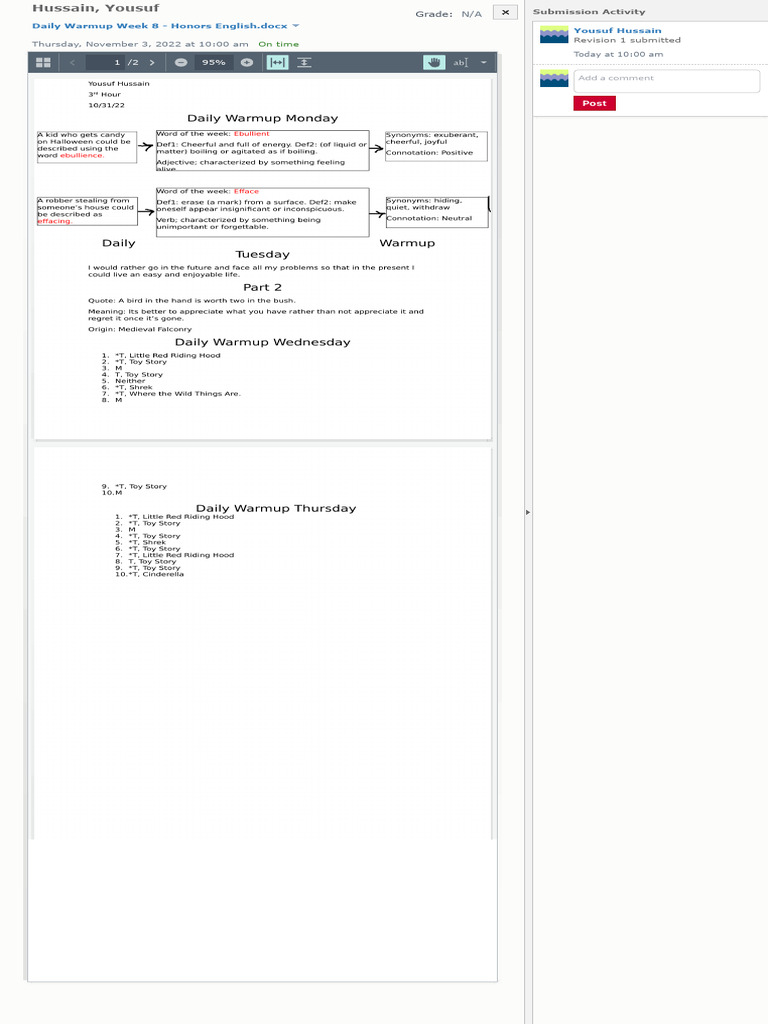 Warmup Week of 1031 Schoology | PDF