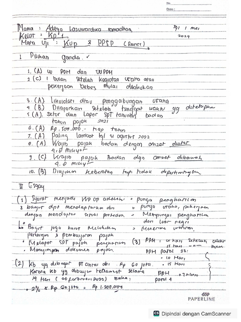 Lembar Jawaban Ujian KUP & PPSP | PDF