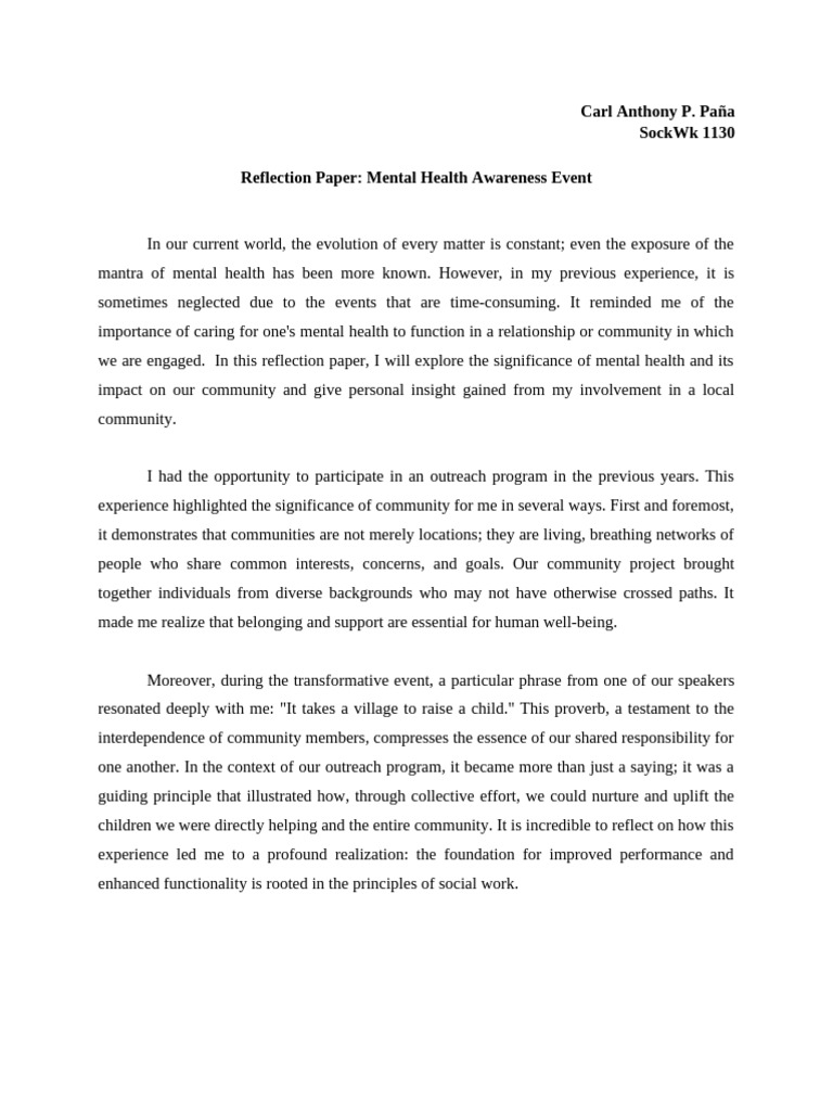 Mental Health Awareness Reflection | PDF