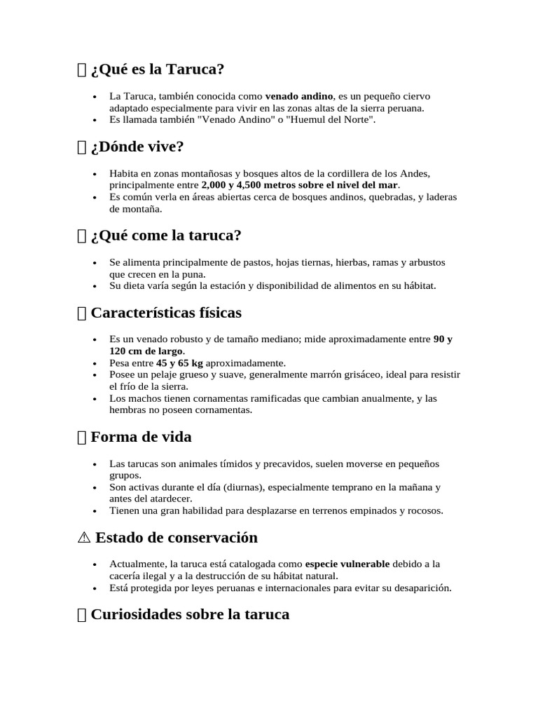 Características y hábitat de la Taruca | PDF