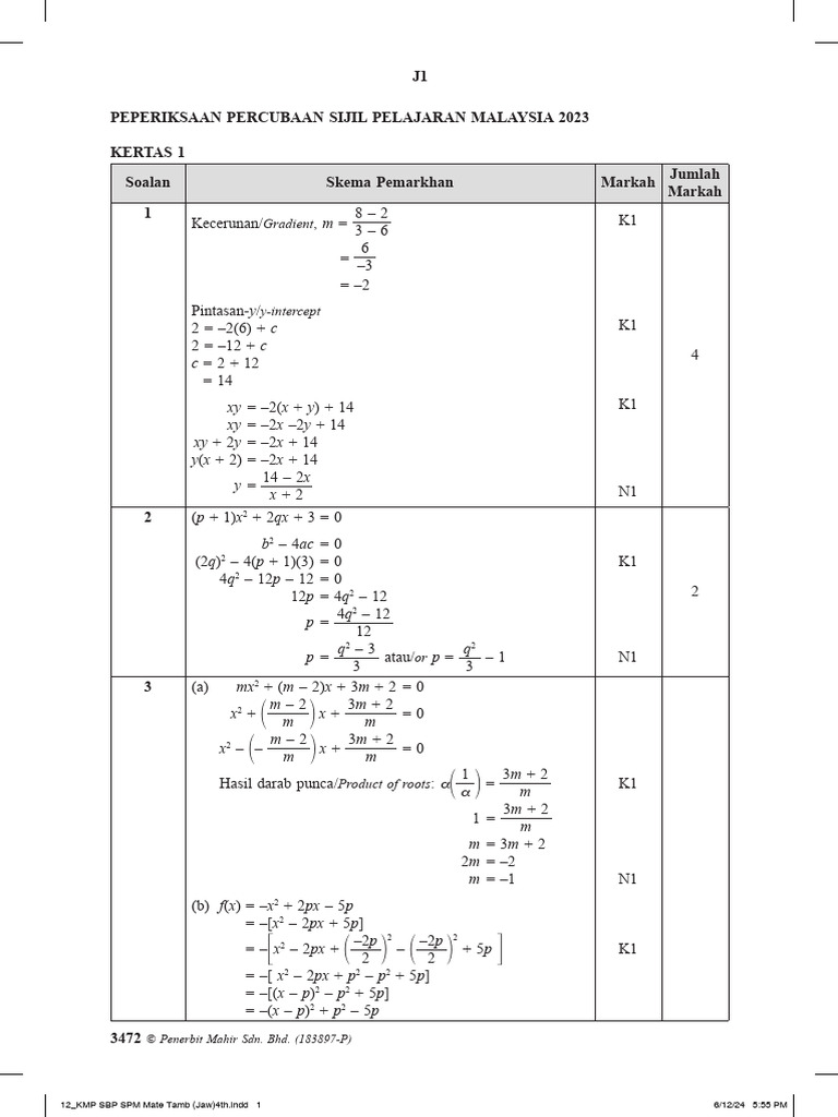 Skema SBP Matematik Tambahan_241223_134105 (2) | PDF | Elementary Geometry