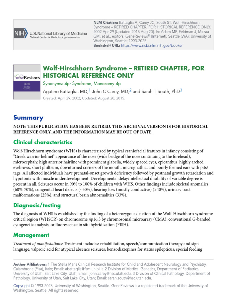 Wolf-Hirschhorn Syndrome | PDF | Fluorescence In Situ Hybridization | Cytogenetics