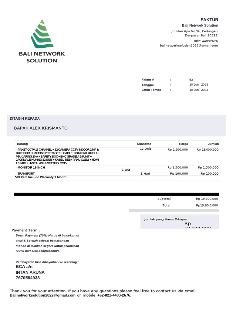 Invoice BNS Router Project - BAPAK ALEX KRISMANTO 2 MP HIKVISION | PDF