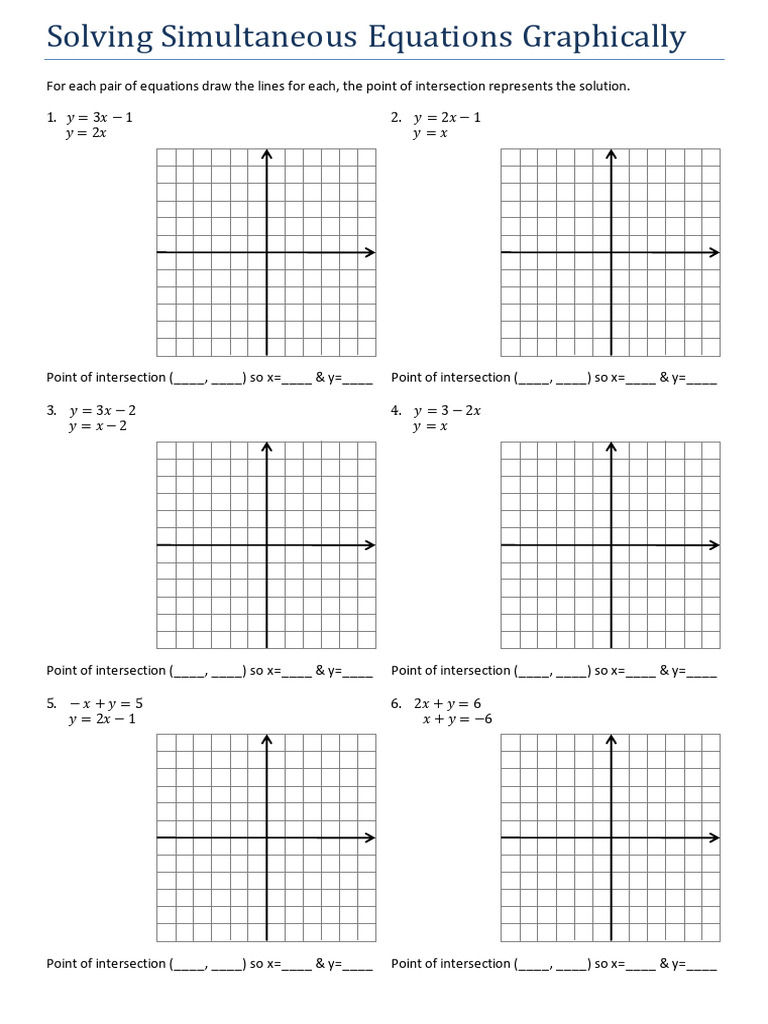 Simultaneous Equations Graphically Worksheet | PDF