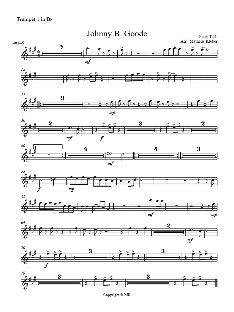 Johnny B Goode Johnny B Goode Trumpet 1 in BB | PDF | Songs Written
