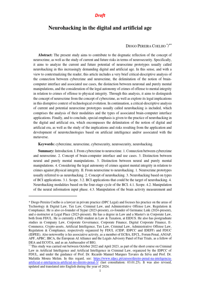 Neurohacking in The Digital and Artifici | PDF | Mind | Cybercrime