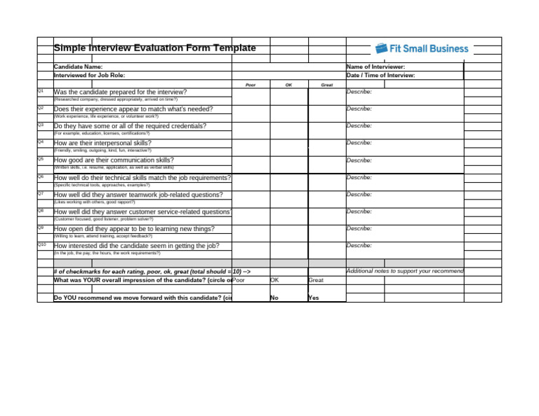 Simple Interview Evaluation Form Template | PDF | Communication | Human ...