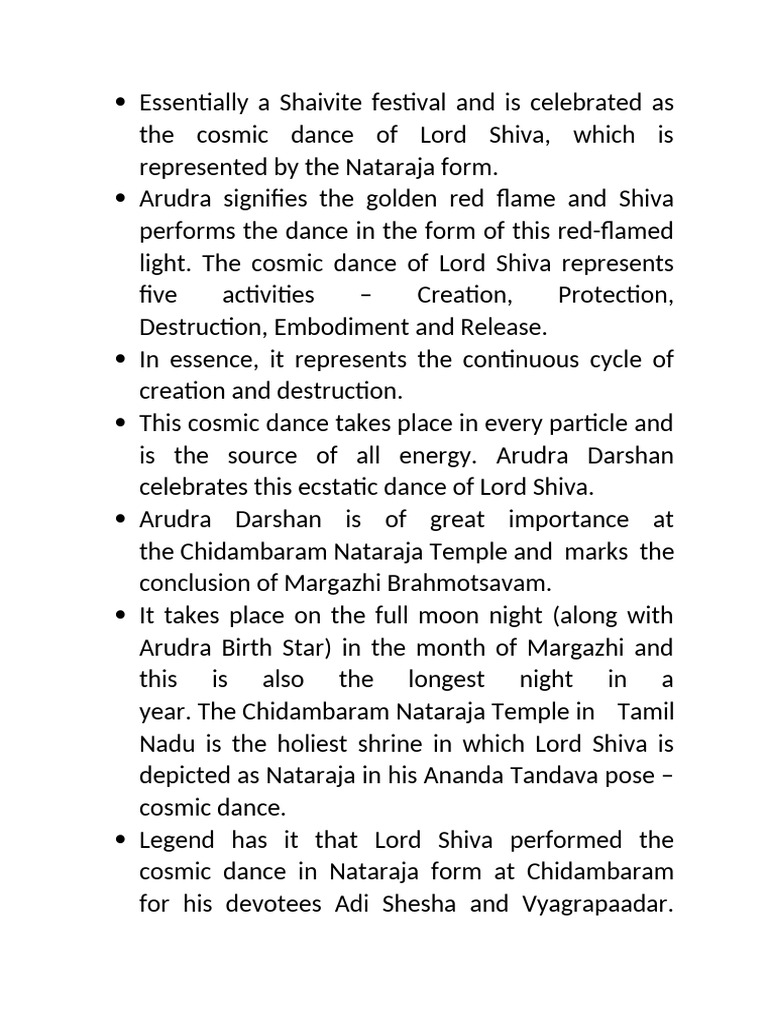 Arudra Darshan: Shiva's Cosmic Dance | PDF