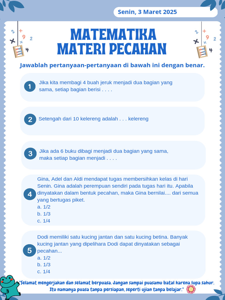 Worksheet MTK 3 Maret | PDF