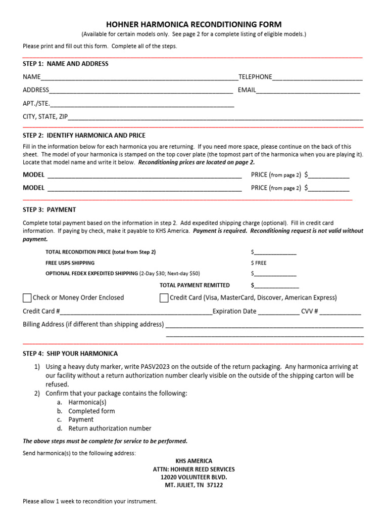 Harmonica Recondition Form Update 2023-10-01 | PDF | Musical ...