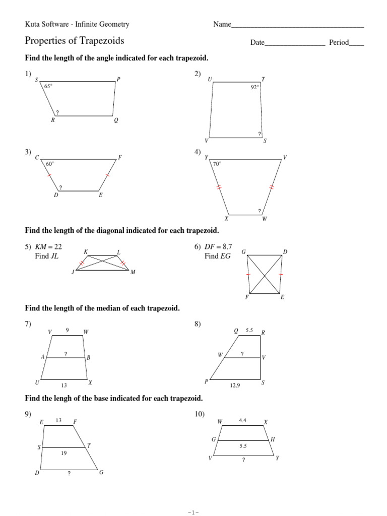 Properties of Trapezoids Worksheet | PDF | Elementary Geometry ...