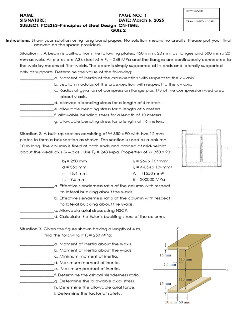 Steel Design Quiz 2: Structural Analysis | PDF | Buckling | Bending