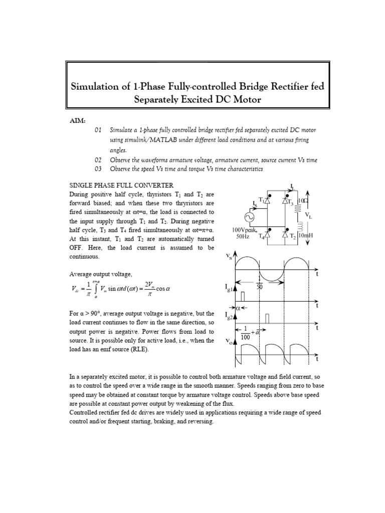 Exp 3 Simu of single phase rectifier for dcc motor | PDF | Rectifier | Power Electronics
