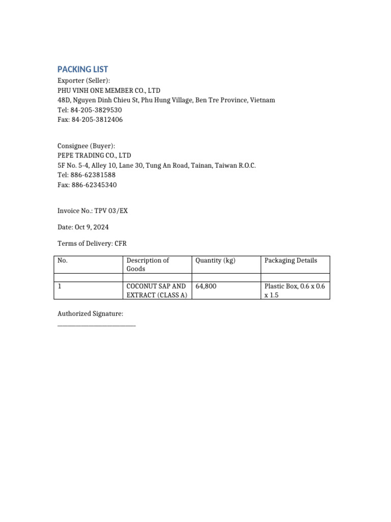 Packing List Sample | PDF