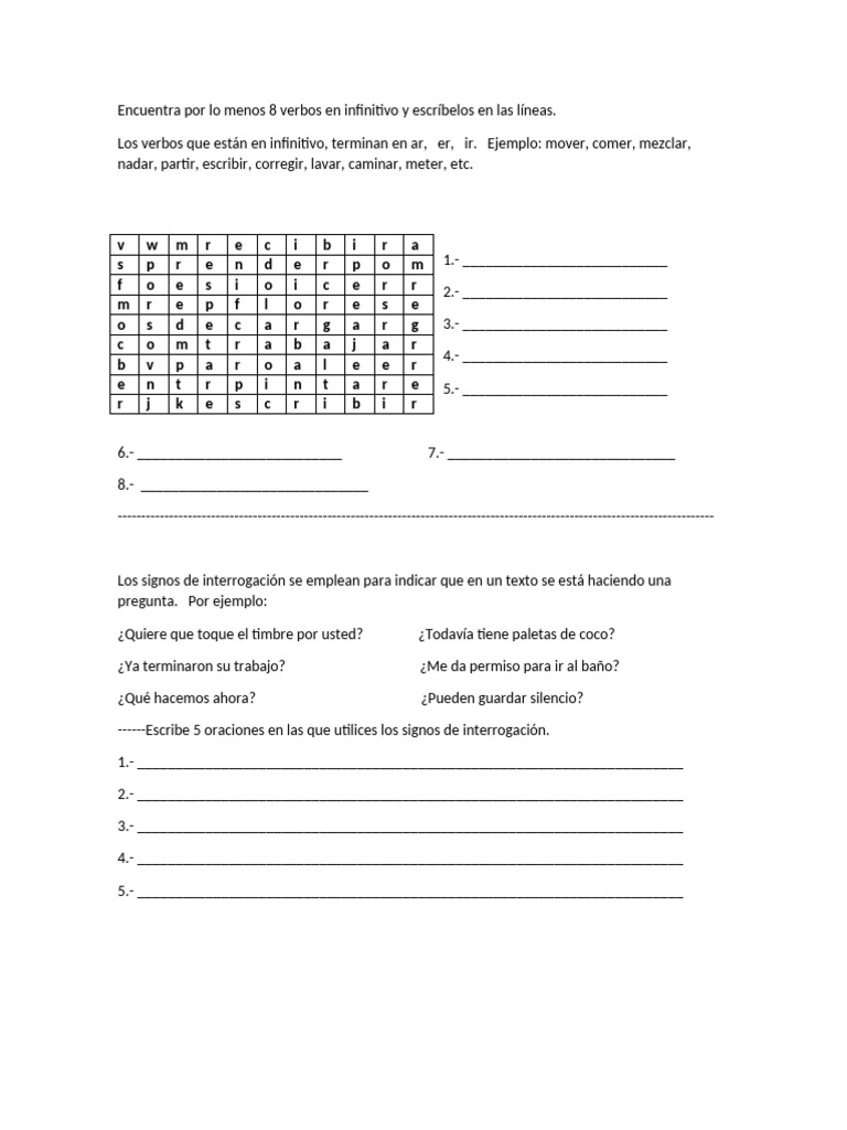 Identificación de verbos en infinitivo | PDF