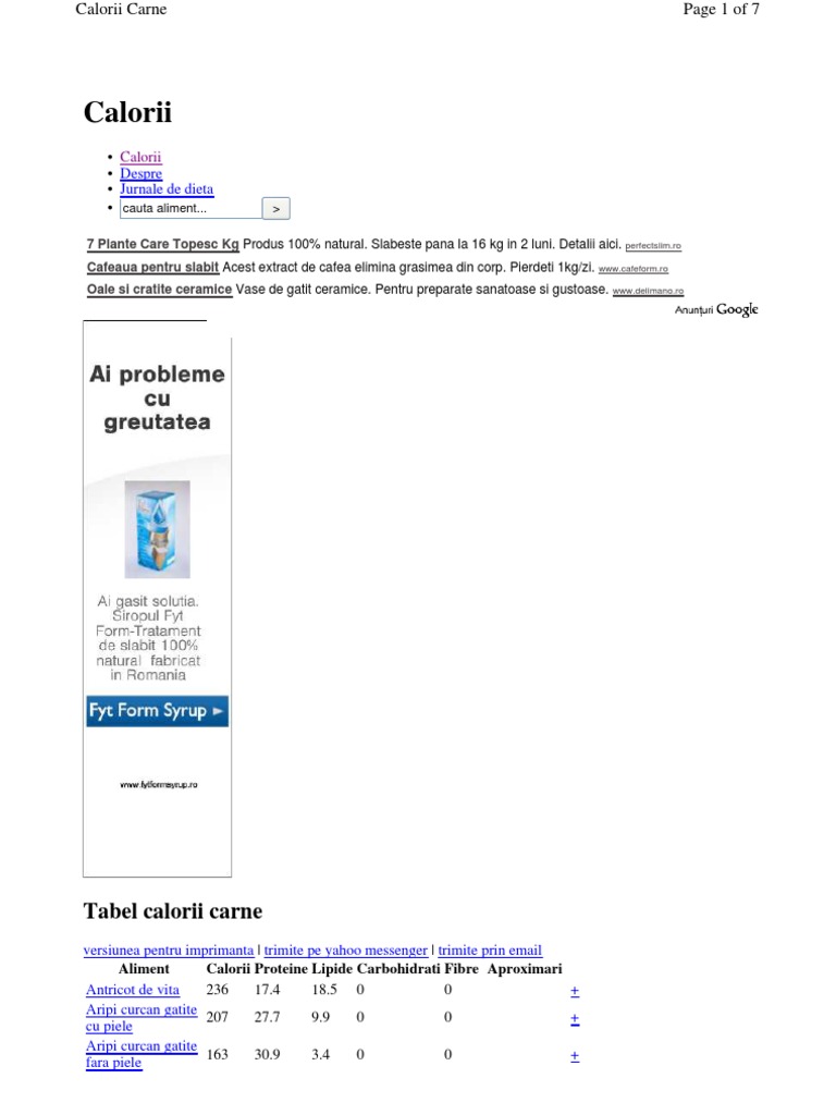 Calorii - Oneden.com Calorii-Carne | PDF | Productos animales ...