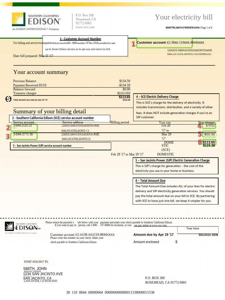 SCE Electric Bill Summary 2017 | PDF | Fee | Electrical Engineering