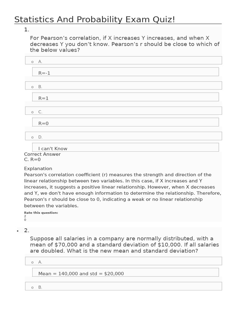 Statistics and Probability Exam Quiz | PDF | Standard Score | Variance