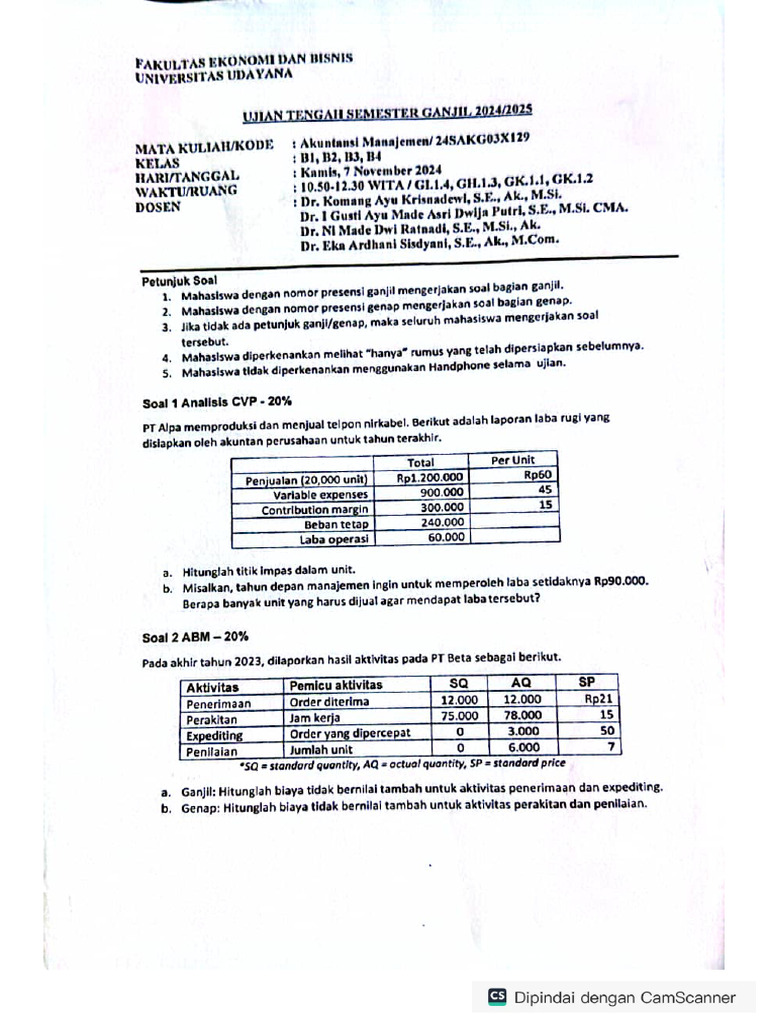 Soal Uts Akmen B4 | PDF