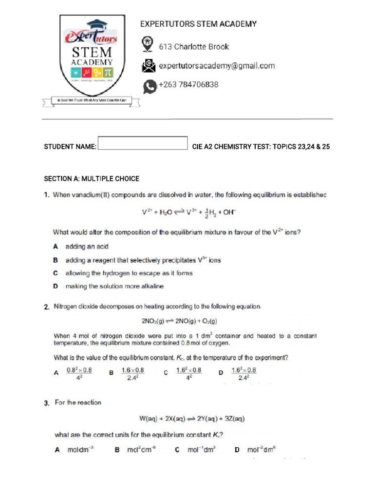 CIE A2 Chemistry Test Topics 23-25 | PDF