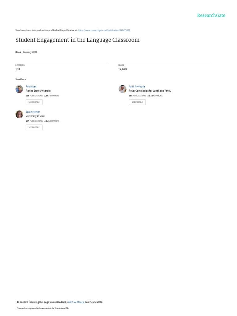 Student Engagement in The Language Classroom | PDF | Second Language | Learning