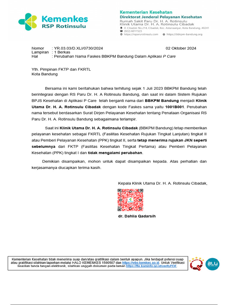 20241002193950FKTP - Pemberitahuan Perubahan Nama Ke FKTP Dan FKRTL | PDF