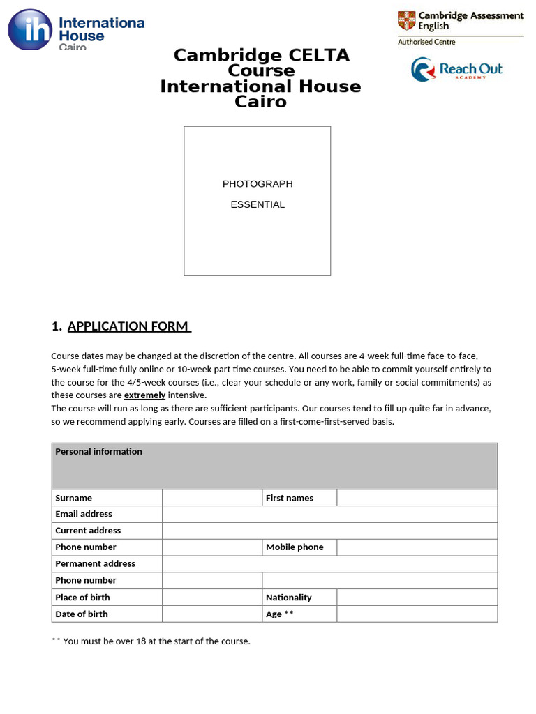 CELTA Application Form 2025 | PDF | Plagiarism | Learning