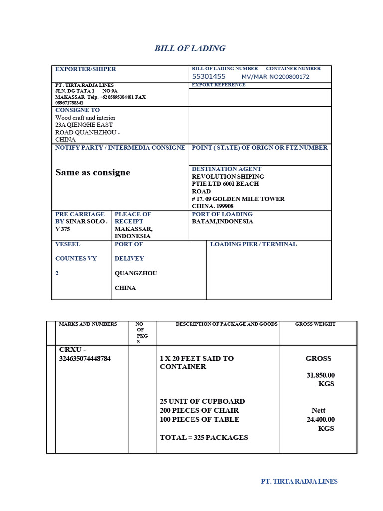 Andi Meidi Asdi Putra (Bill of Lading) | PDF