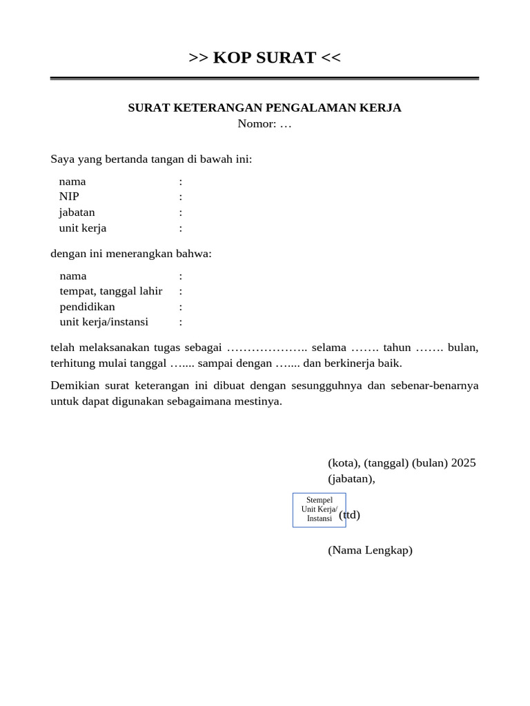 Format Surat Keterangan Kerja | PDF