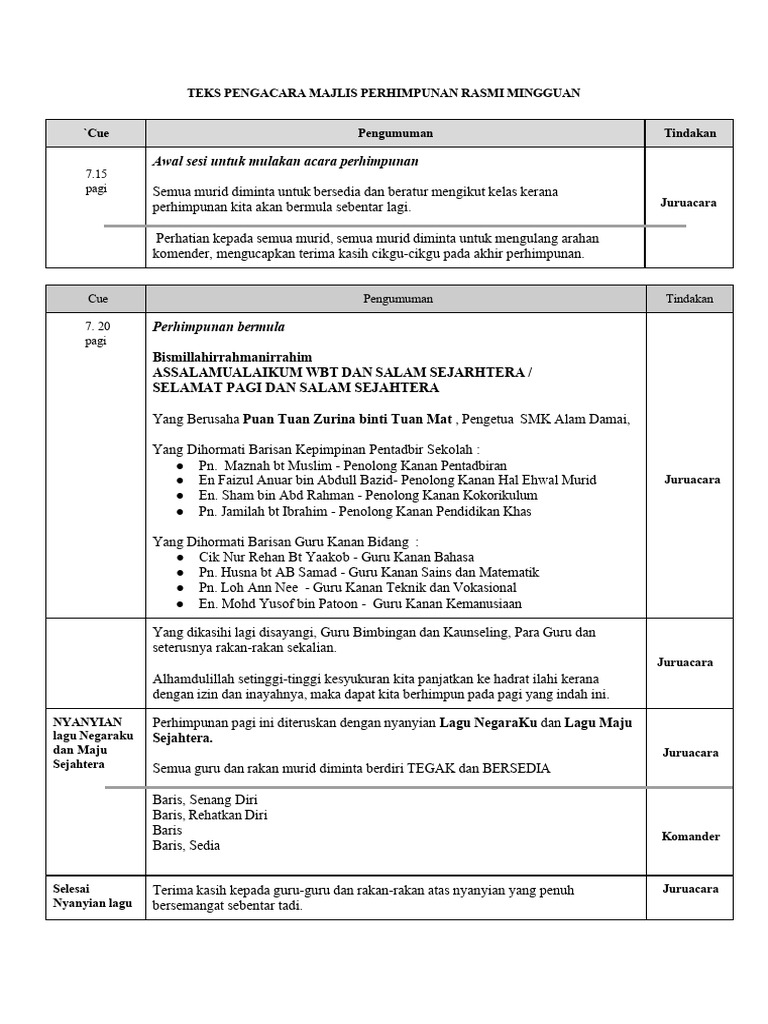 Skrip Emcee Perhimpunan 2025 Word (1) (1) | PDF