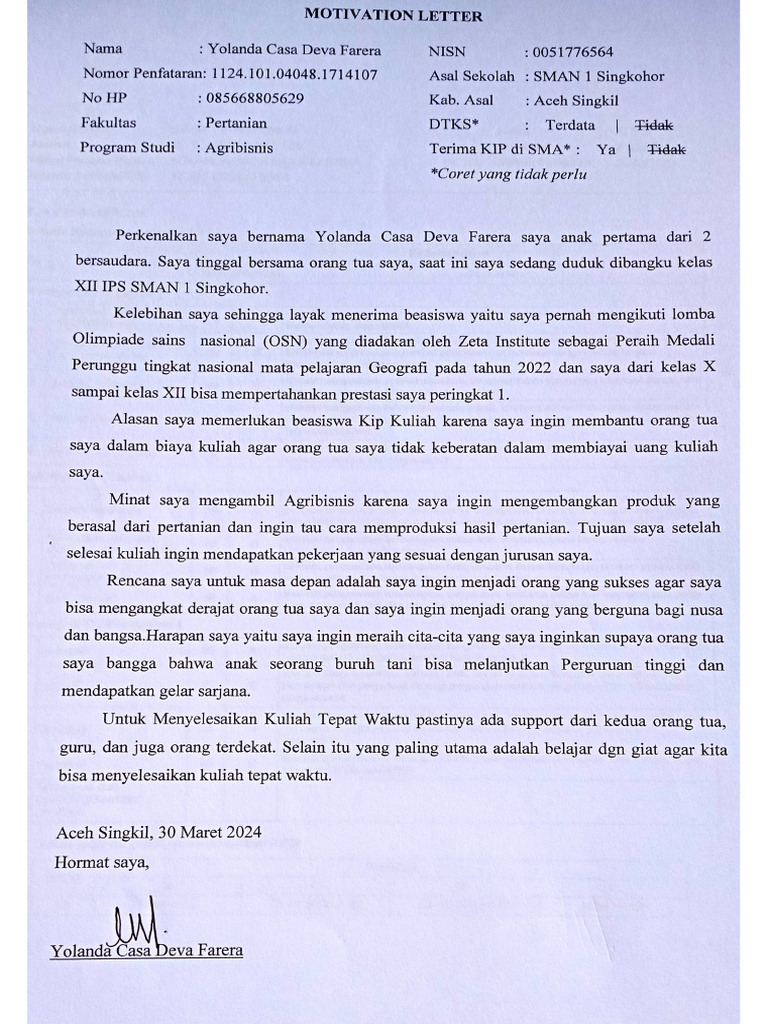 Motivation Letter | PDF