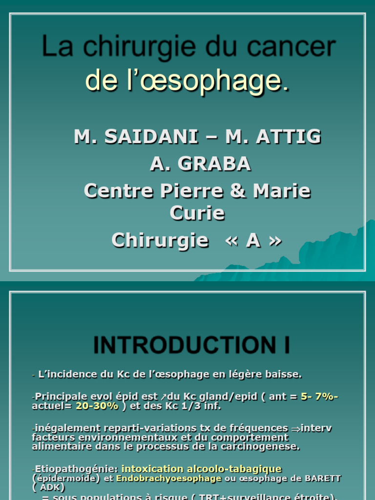 Oesophagectomie : Techniques et enjeux | PDF | Œsophage | Cancer de l ...