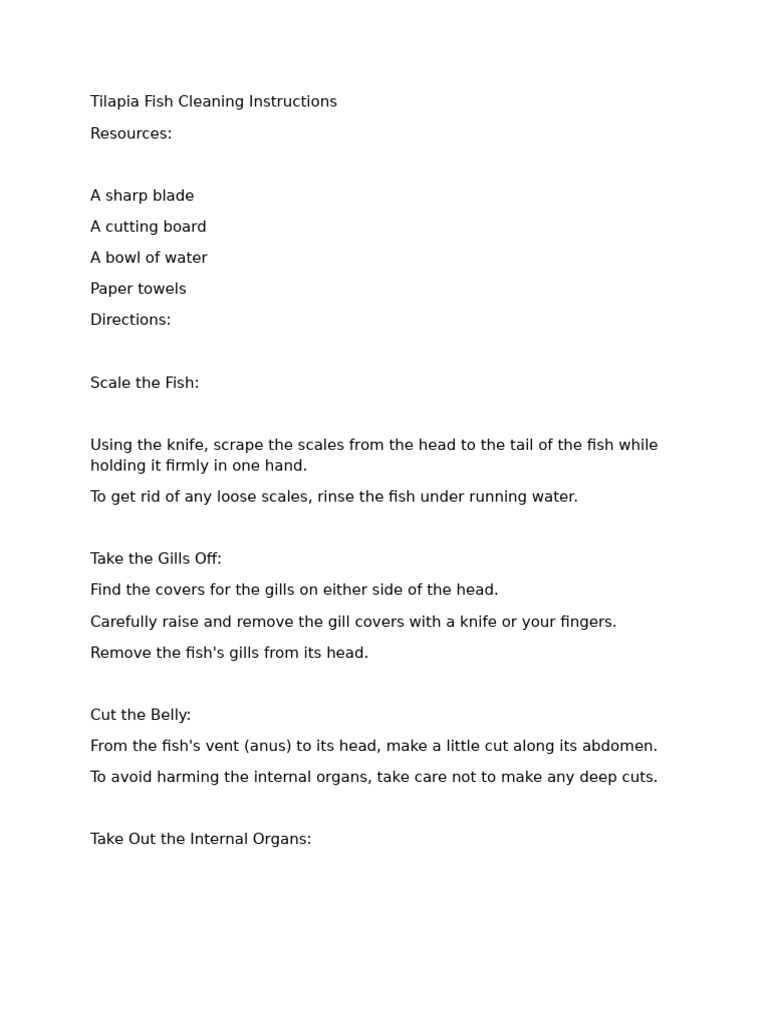 Tilapia Fish Cleaning Instructions | PDF