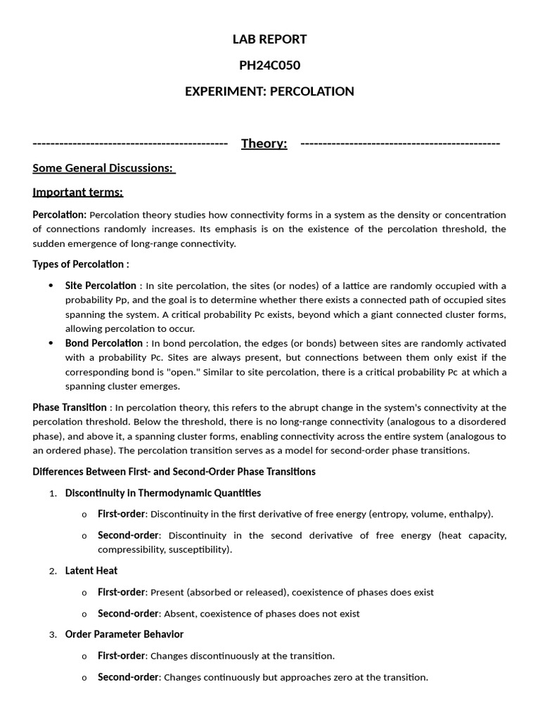 Percolation Experiment Lab Manual | PDF | Phase Transition | Physical ...