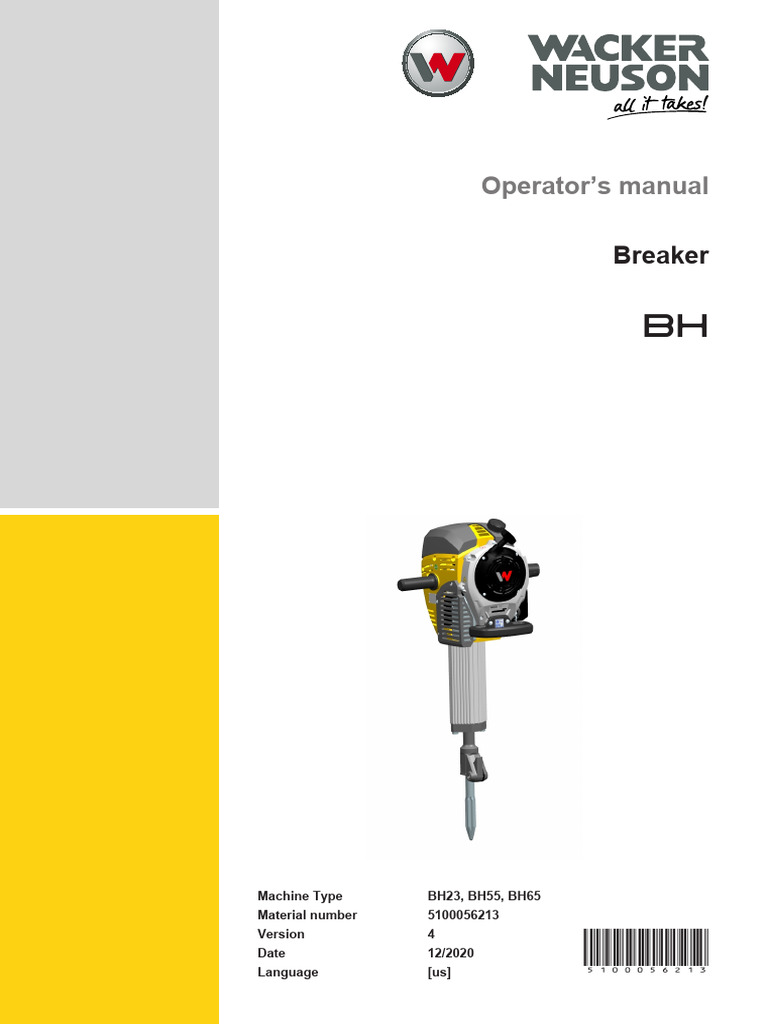 OPERATING MANUAL Gasoline Breaker Wacker Neuson BH 65 HEX 28x160 (ENG ...