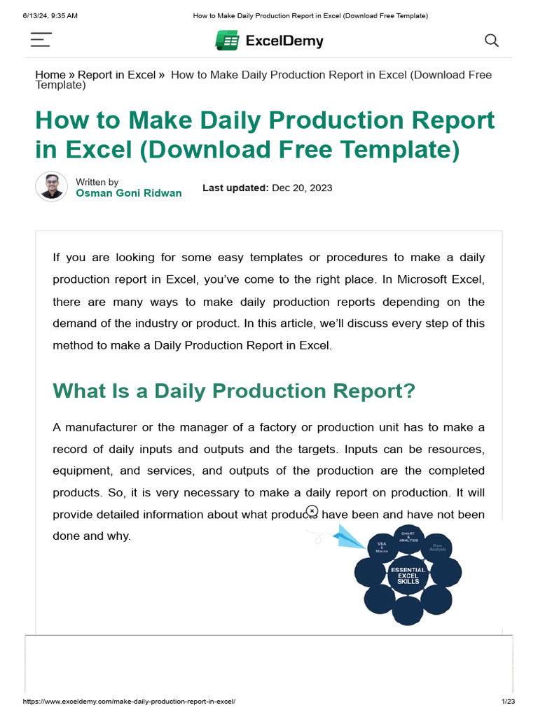 Daily Production Report in Excel Guide | PDF | Microsoft Excel | Worksheet
