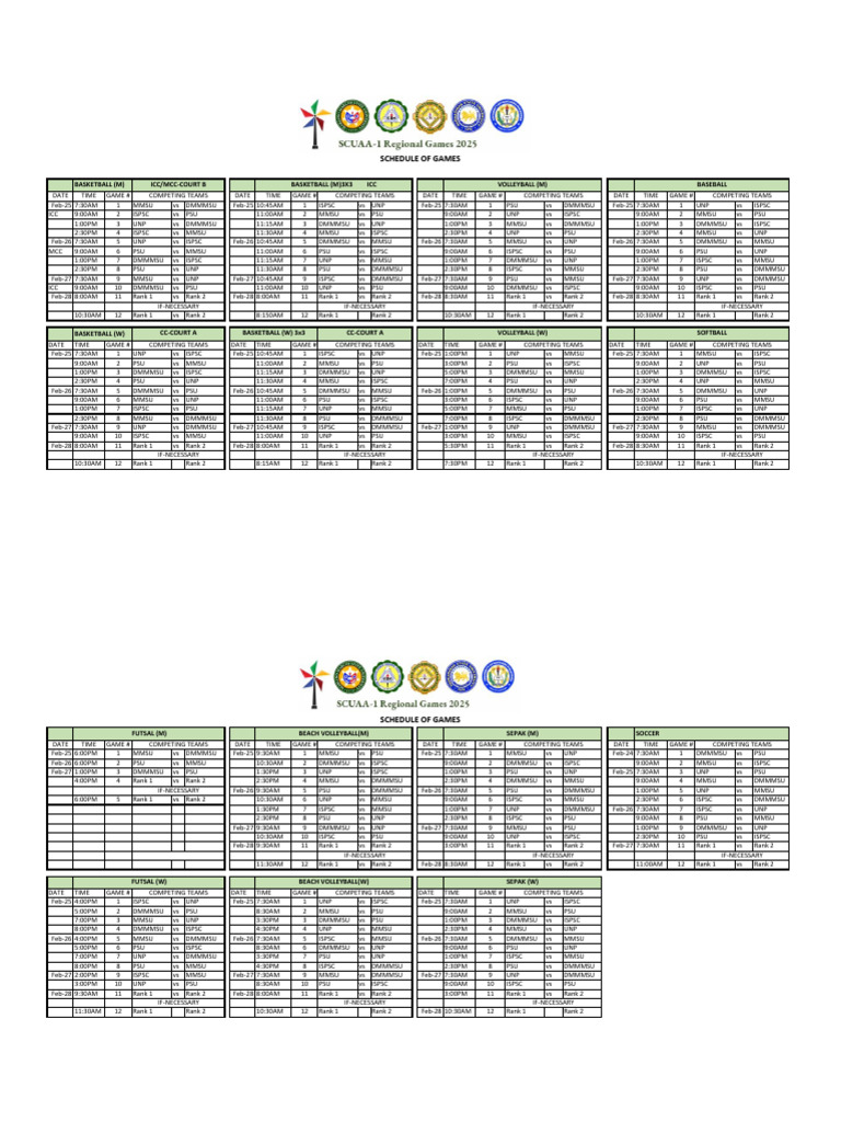 Final Scuaa 2025 Schedule | PDF | Sports | Athletic Sports