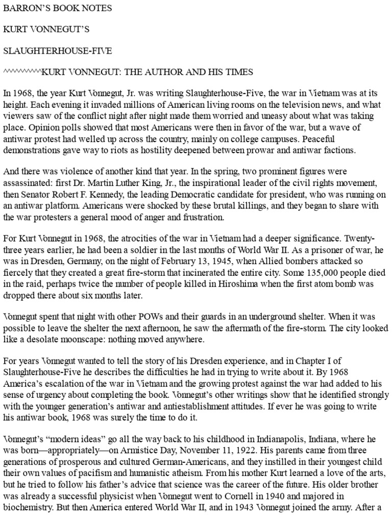 Notes On Slaughterhouse Five - Unknown | PDF | Kurt Vonnegut