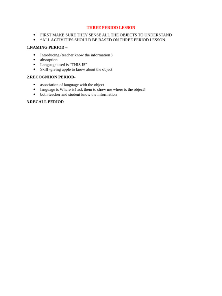 Three Period Lesson | PDF