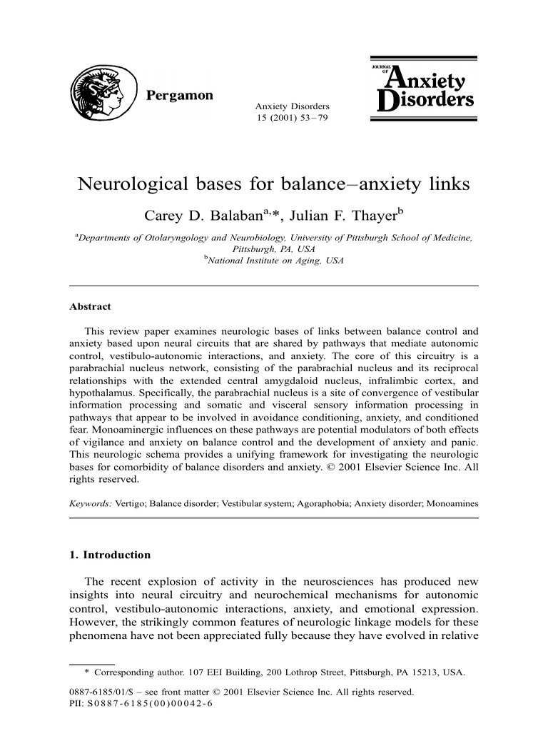 Neurological Bases For Balance Anxiety L | PDF | Selective Serotonin ...