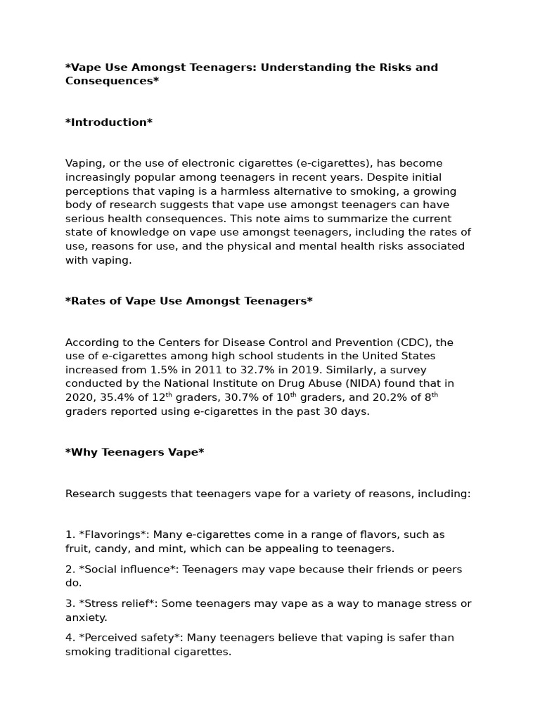 Vape use among teenagers | PDF | Electronic Cigarette | Attention ...