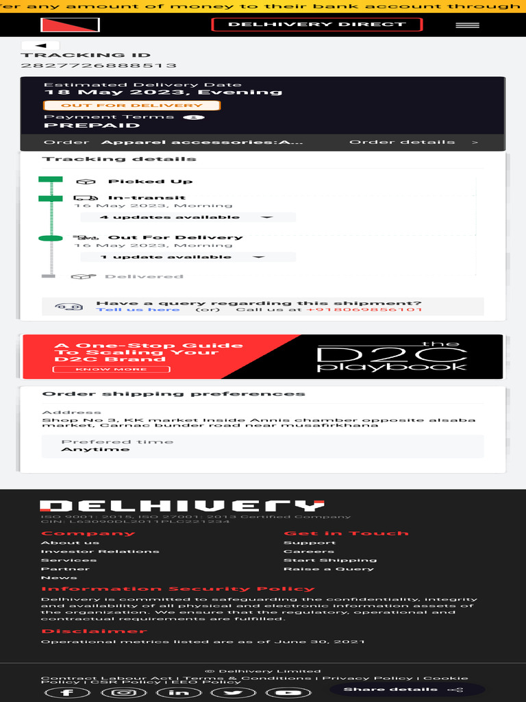 Delhivery Shipment Tracking Details | PDF