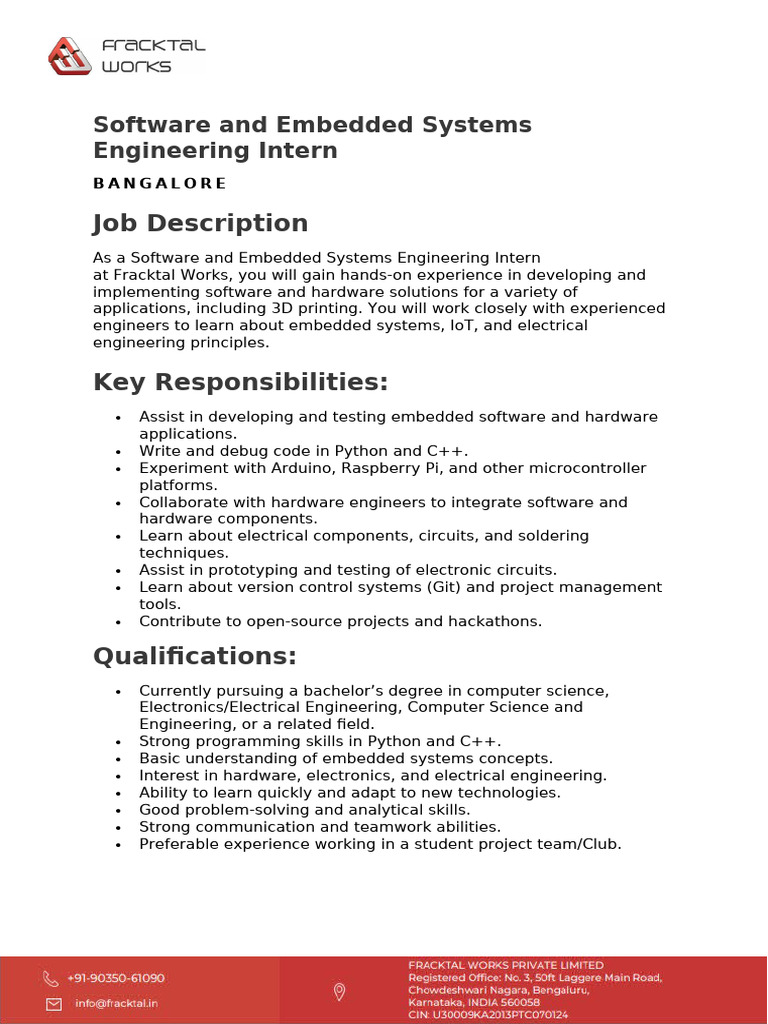 Fracktal Works Software and Embedded Systems Engineering - (Intern) | PDF